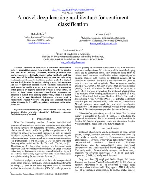 PDF A Novel Deep Learning Architecture For Sentiment Classification