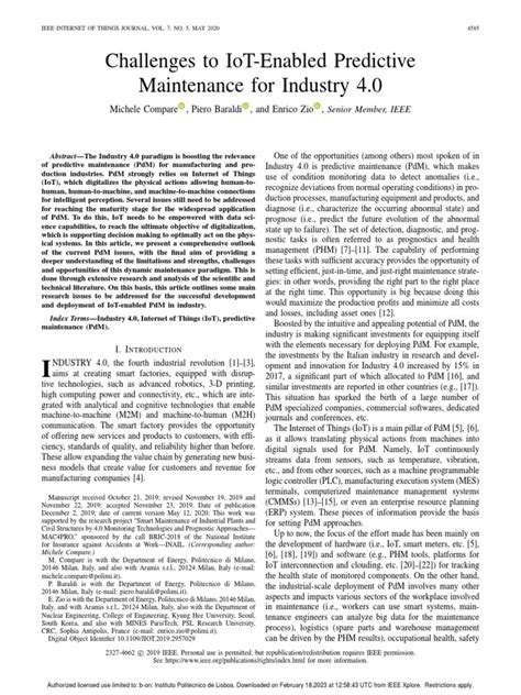 Challenges To Iot Enabled Predictive Maintenance For Industry 4 0 Pdf Internet Of Things