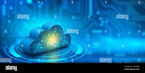 Cloud Computing Technology Internet On Converging Point Of Circuit With Abstract Blue Background