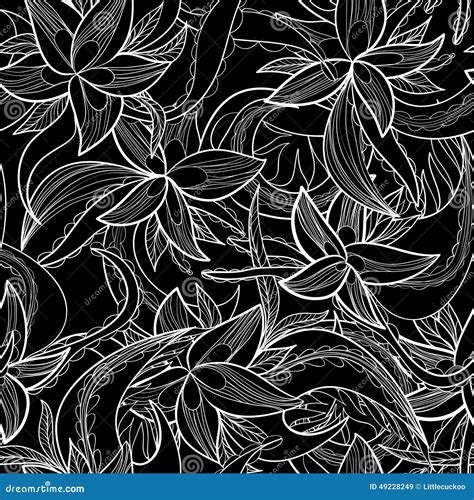 Hand Drawn Floral Abstract Seamless Pattern Monochrome Background Stock Vector Illustration