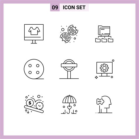 Group Of 9 Modern Outlines Set For Board Road Folder Electric Battery Editable Vector Design