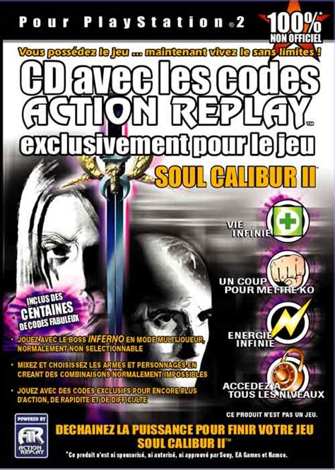 cd avec les codes action replay exclusivement pour le jeu soul calibur