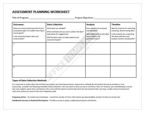 Assessment Planning Worksheet Template In Ms Word Worksheet Template