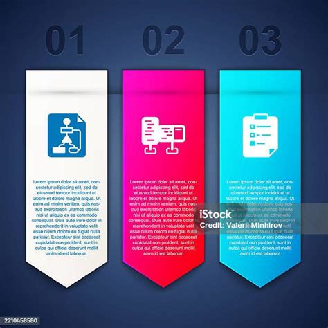 Set Flowchart Computer Monitor Screen And Clipboard With Checklist