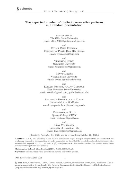 Pdf The Expected Number Of Distinct Consecutive Patterns In A Random