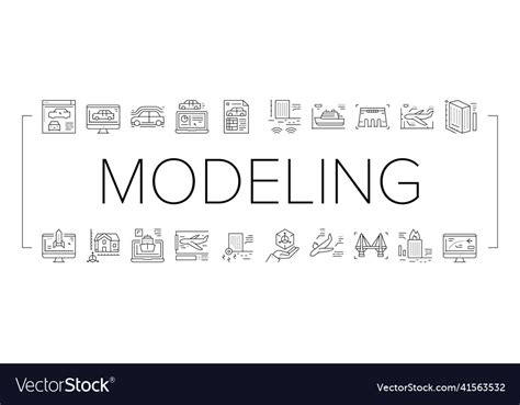 Modeling Engineering Collection Icons Set Vector Image
