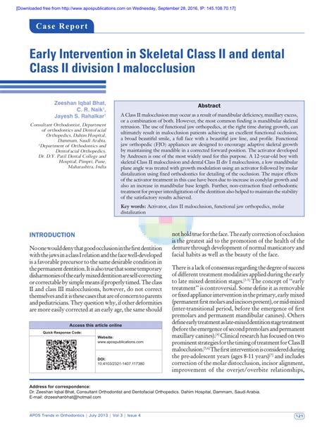 Pdf Early Intervention In Skeletal Class Ii And Dental Class Ii