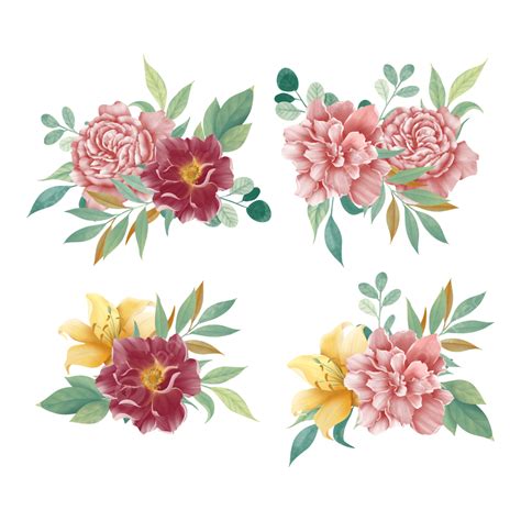 수채화 꽃다발 컬렉션 꽃다발 수채화 꽃 청첩장 Png 일러스트 및 Psd 이미지 무료 다운로드 Pngtree