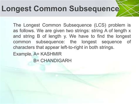 Longest Common Subsequence Pptx Programming Languages Computing