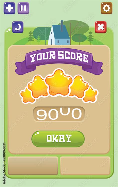 Set Of Mobile Casual Game Ui Elements Buttons Awards Stars Ribbons Icons Bars Menu Score