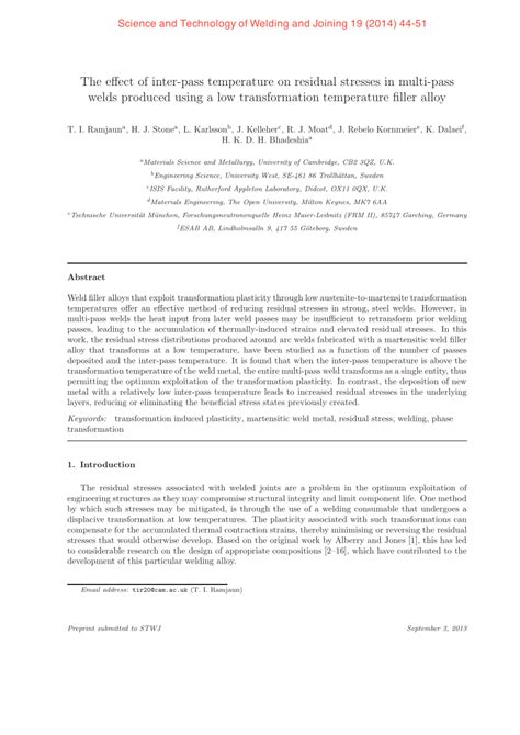 Pdf Effect Of Interpass Temperature On Residual Stresses In Multipass Welds Produced Using Low