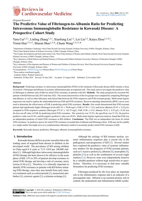 Pdf The Predictive Value Of Fibrinogen To Albumin Ratio For Predicting Intravenous