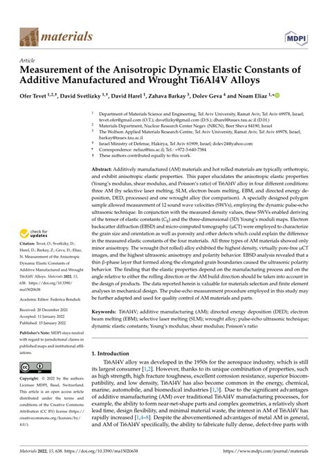 Pdf Measurement Of The Anisotropic Dynamic Elastic Constants Of