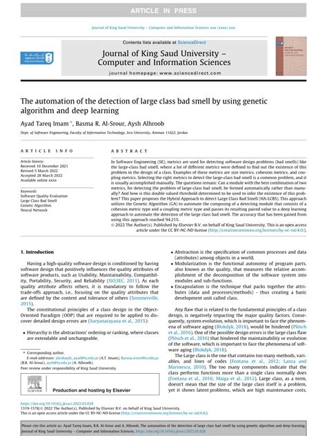 Pdf The Automation Of The Detection Of Large Class Bad Smell By Using Genetic Algorithm And