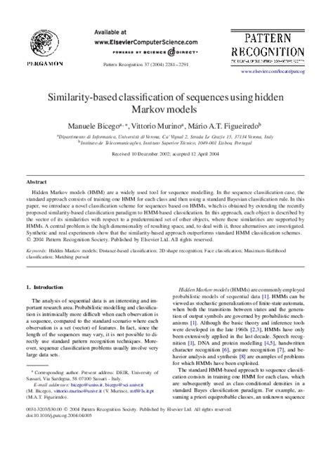 Pdf Similarity Based Classification Of Sequences Using Hidden Markov Models