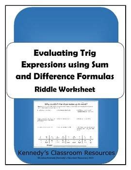 Evaluating Trig Expressions With Sum And Difference Formulas Riddle Worksheet Evaluating