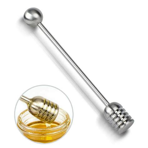 Honey Mesuring Spoon Stainless Steel Straight Handle Metal Dipper Honey Stick Kitchen Cooking