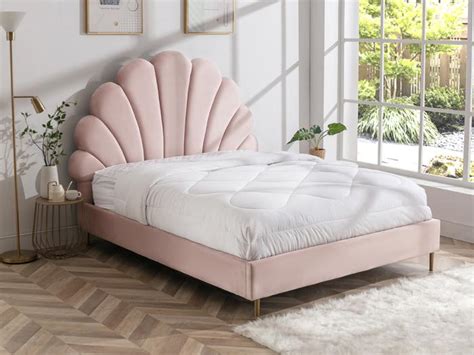 Lit Coquillage 160 X 200 Cm En Velours Rose LIVAYA