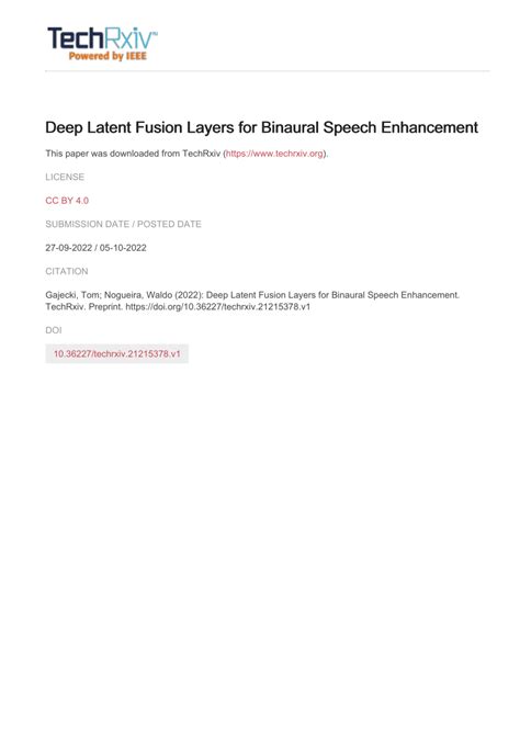pdf deep latent fusion layers for binaural speech enhancement