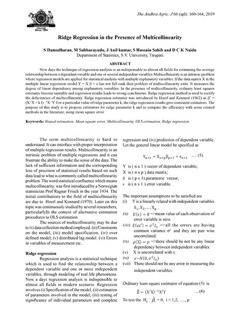 PDF Ridge Regression In The Presence Of Multicollinearity
