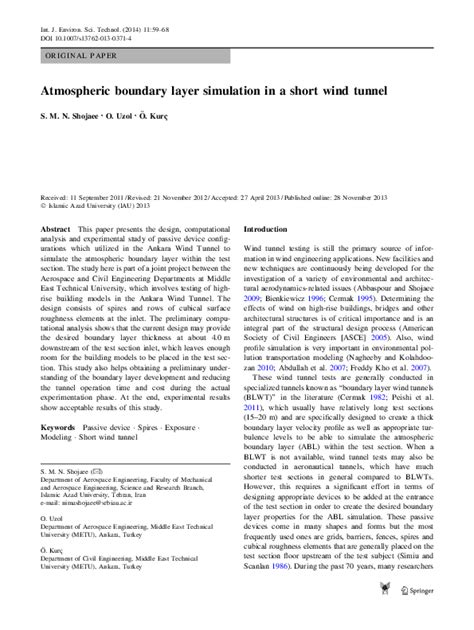 Pdf Atmospheric Boundary Layer Simulation In A Short Wind Tunnel