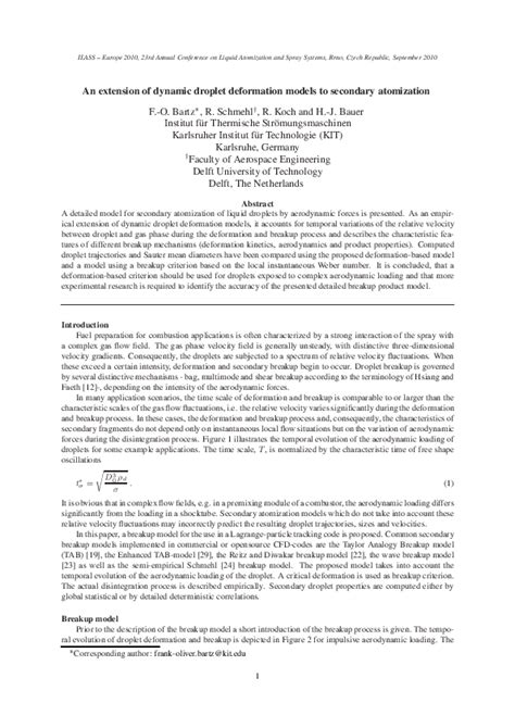 Pdf An Extension Of Dynamic Droplet Deformation Models To Secondary