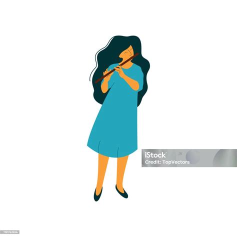 젊은 여자는 플루트 여성 뮤지션 고전 악기 벡터 일러스트와 함께 Flutist를 재생 Classical Concert에 대한 스톡 벡터 아트 및 기타 이미지