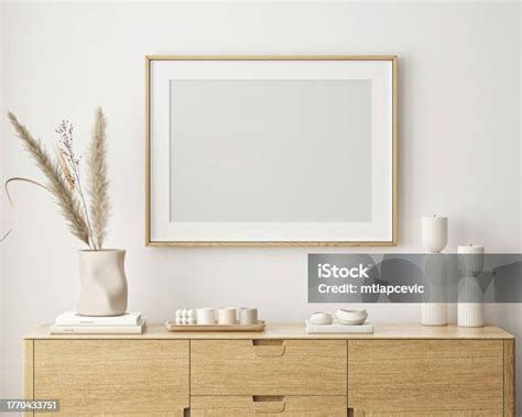 프레임 모형 Iso A 용지 크기 거실 포스터 모형 집 배경이 있는 인테리어 모형입니다 모던한 인테리어 디자인 3d 렌더링 실물 모형에 대한 스톡 사진 및 기타 이미지