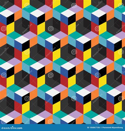 Seamless Abstract Cube Pattern Colorful Design Geometric Stock