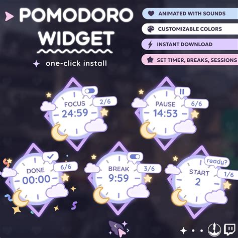 P2u Timer Pomodoro Stopwatch Widget L Clouds Moon Stars L Twitch L
