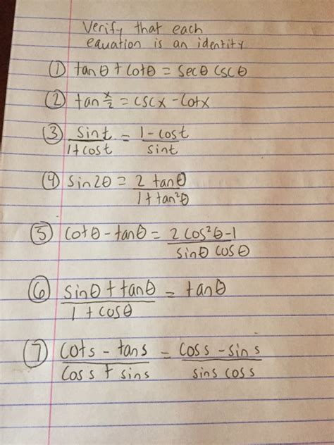 Solved Verify That Each Equation Is An Identity 1 Tan