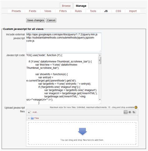 Dataform Javascript Moodledocs