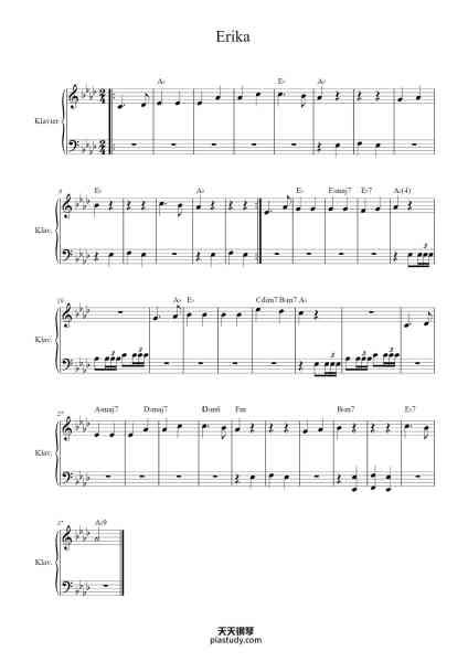Erika Piano Sheet Music By Folk Song Topiano