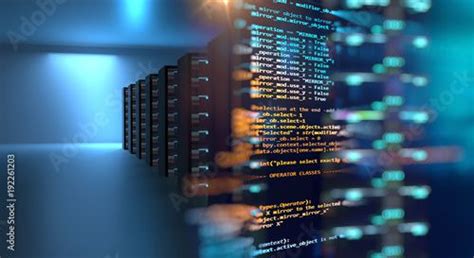 Server Room 3d Illustration With Node Base Programming Data Design Element Database Marketing