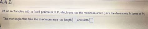 solved of all rectangles with a fixed perimeter of p which