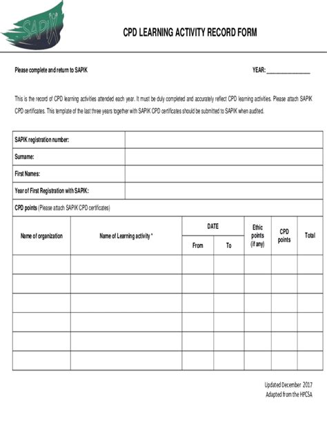 Fillable Online Cpd Learning Activity Record Form Fax Email Print Pdffiller