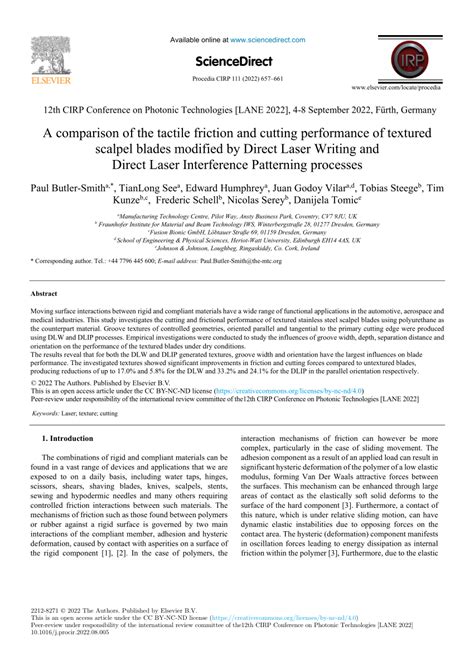 Pdf A Comparison Of The Tactile Friction And Cutting Performance Of Textured Scalpel Blades