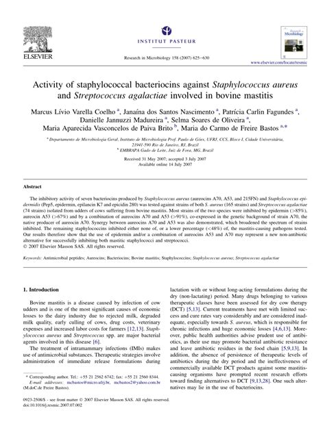 Pdf Activity Of Staphylococcal Bacteriocins Against Staphylococcus Aureus And Streptococcus
