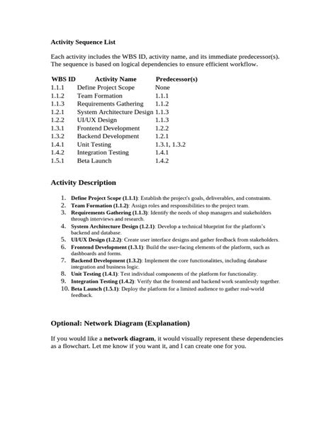 Activity Sequence List Pdf