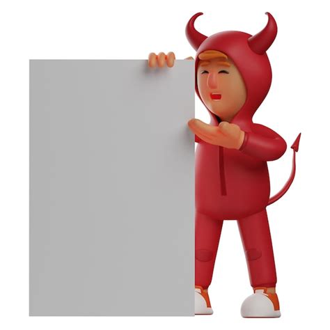 Premium Photo 3d Illustration 3d Red Devil Character Hugging With Big