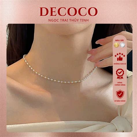 Dây Chuyền Nữ De Coco Maddy Choker Cổ Hạt Trai Thuỷ Tinh Không đen Gỉ Phụ Kiện Trang Sức