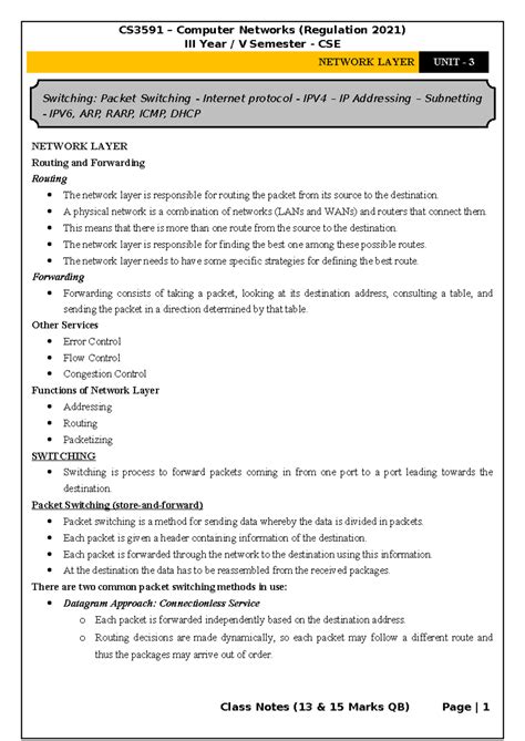 Cn Unit 3 Yt Rujtuj Iii Year V Semester Cse Network Layer