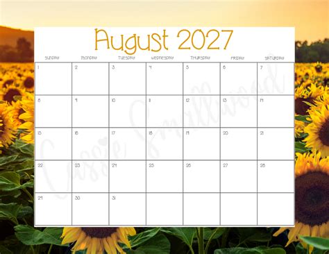 Printable 2027 Monthly Calendar Cassie Smallwood
