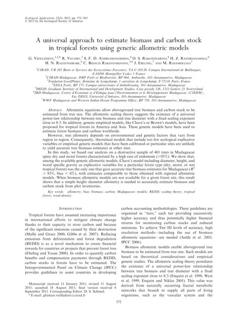 Pdf A Universal Approach To Estimate Biomass And Carbon Stock In
