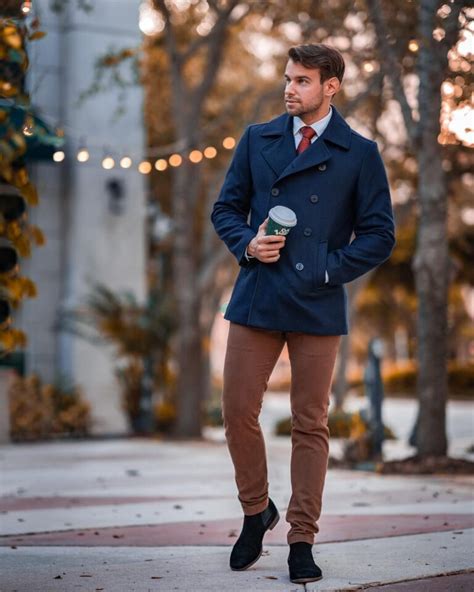 How To Style A Peacoat 55 Mens Peacoat Outfits