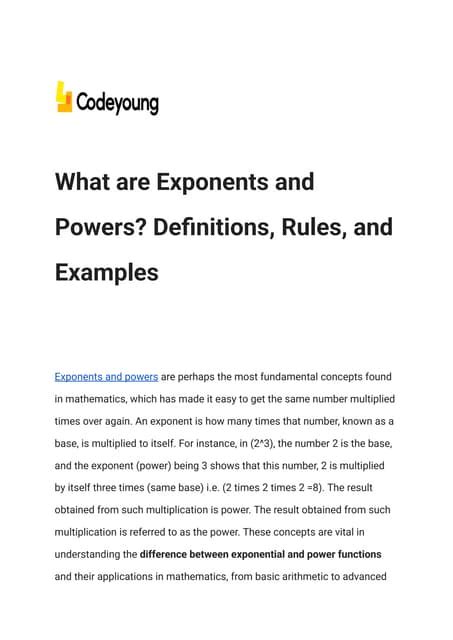 What Are Exponents And Powers Definitions Rules And Examples Pdf