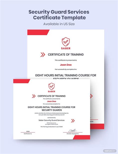 Security Guard Services Certificate Template In Publisher Illustrator