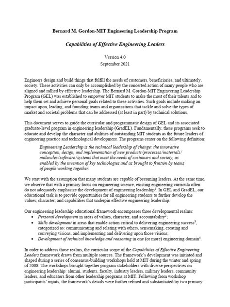 Capabilities Of Effective Engineering Leaders Mit Pdf Interpersonal Communication Leadership
