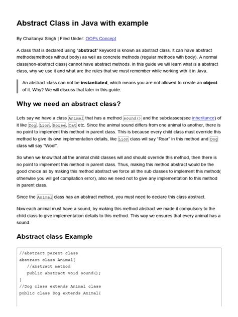 Abstract Class In Java With Example Pdf Class Computer Programming Method Computer
