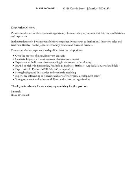 Economist Cover Letter Velvet Jobs